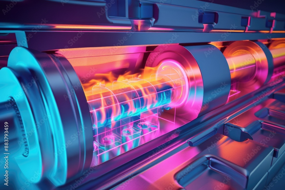 Neon Glowing Reactor Core A cross-section of a nuclear reactor core ...