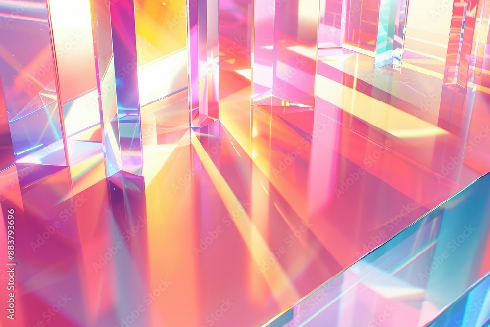 Neon pastel prisms reflecting light and creating a multi-dimensional ...