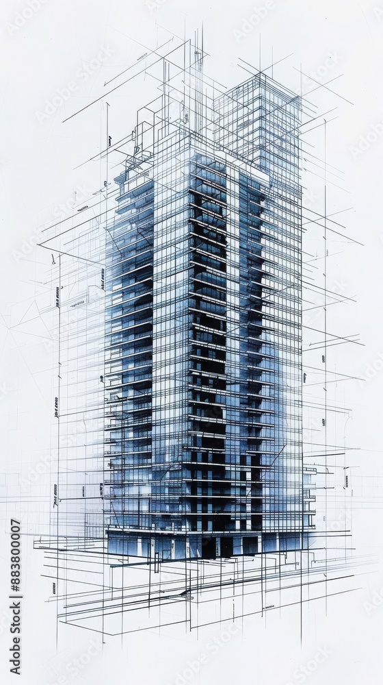 Architectural blueprint of skyscraper design with technical drawings ...