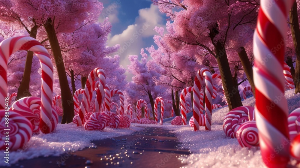 D forest of candy canes and lollipops in a candyland environment AI ...