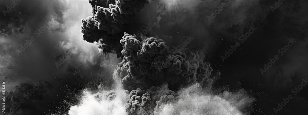 Black smoke explosion on white background, 3d rendering illustration of ...