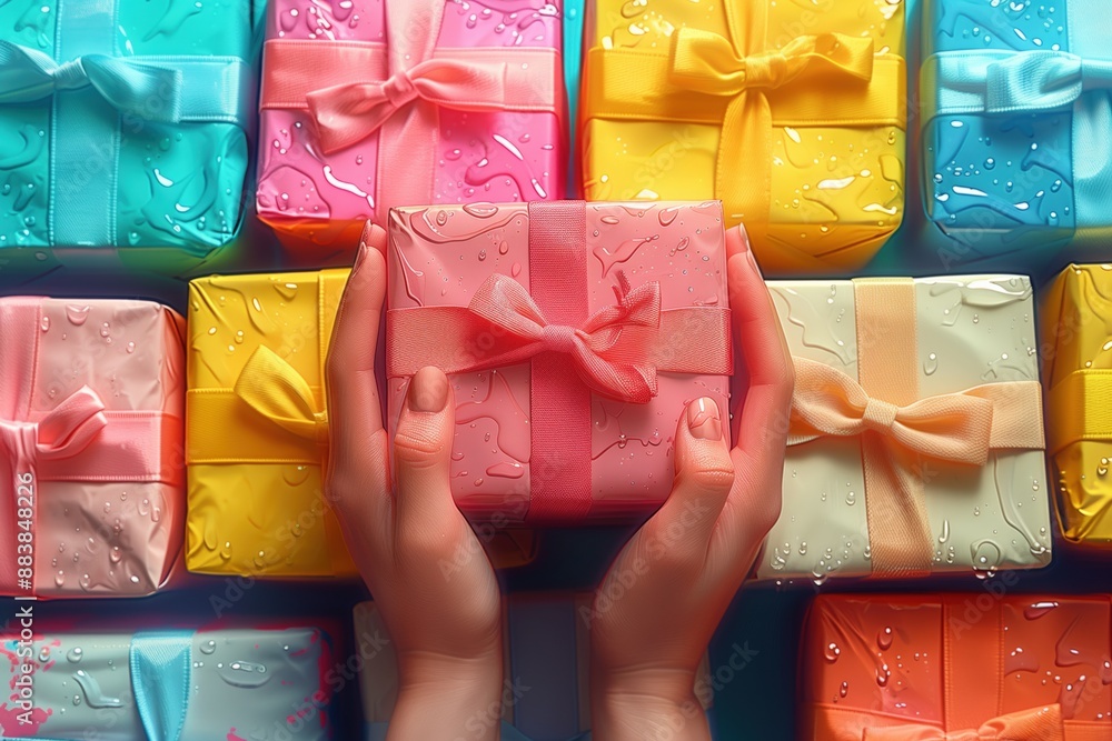 A vector illustration style of Hand Opening Reward Boxes A series of ...