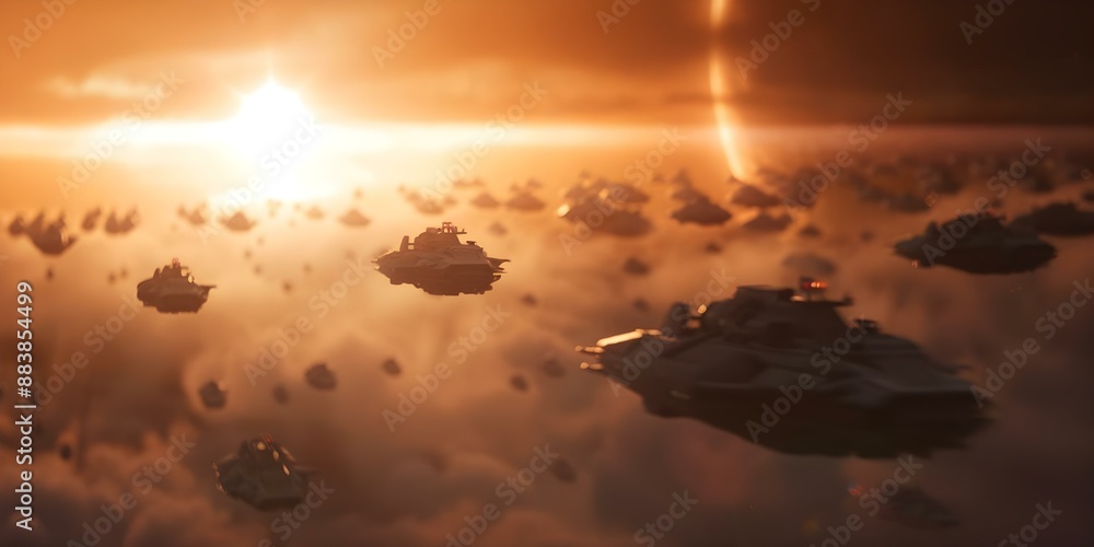 Epic scifi battle with soldiers spaceships and futuristic technology in ...