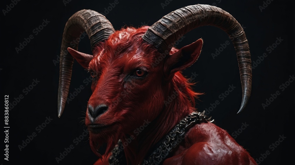 Long curly curvy goat horns muscular red skin alien Red devil, demon ...