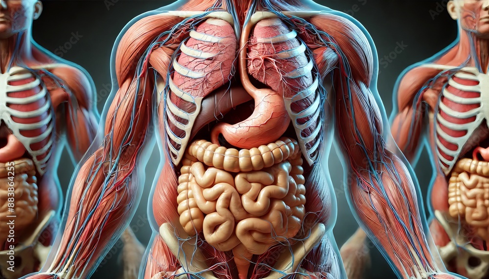 anatomical illustration showing the human body's internal organs ...