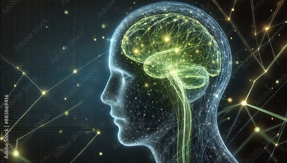 Digital model of the human brain. Brain scan technology concept ...