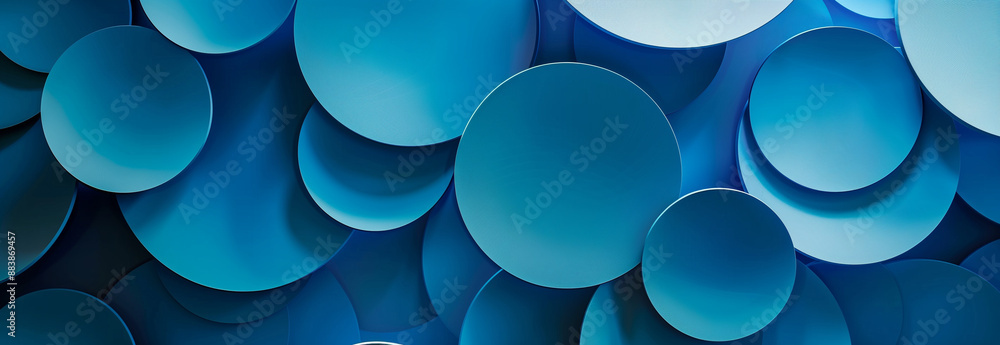 Geometric white and blue circle shape pattern, Abstract 3d background design with overlapping ...