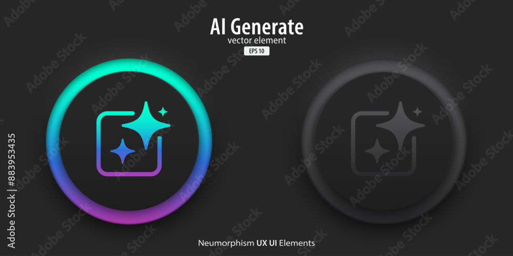 Set of generative AI buttons. Active and inactive buttons with generated icons. Press the button ...