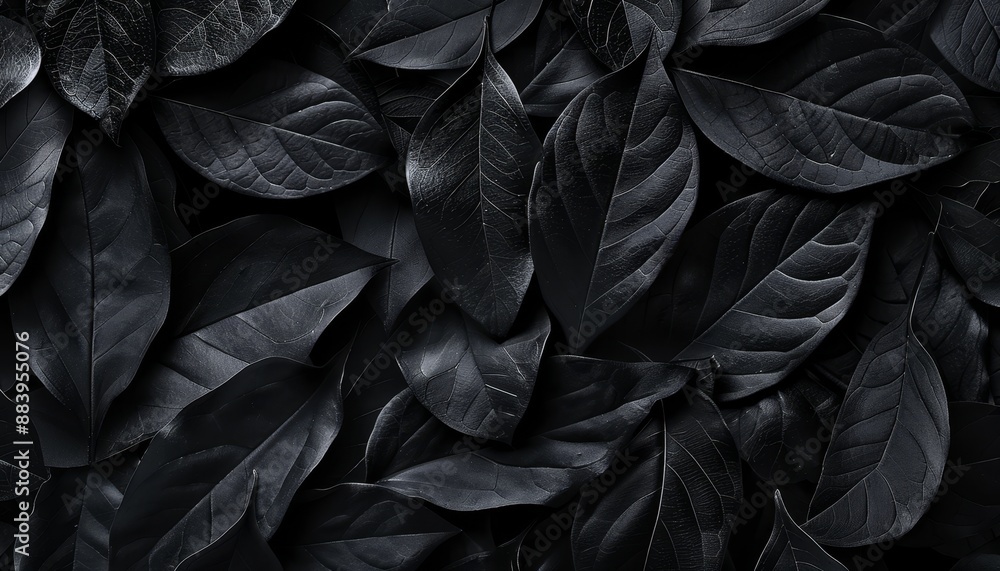 Abstract black leaves texture dark tropical foliage background with ...