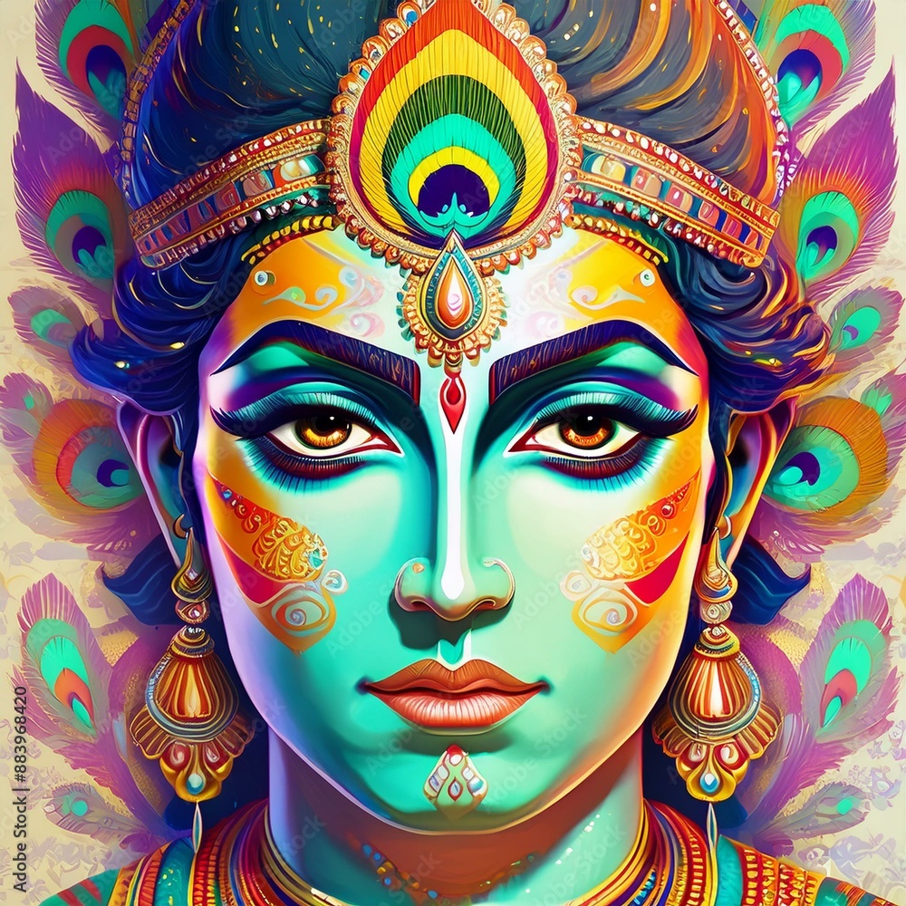 Lord Krishna's face with wearing peacock feather on head Stock Photo ...