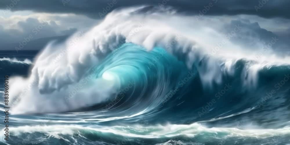 wave of the sea. The video shows a large wave crashing down on the ...