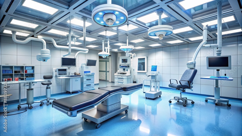 Sterile operating theater with futuristic monitoring equipment ...