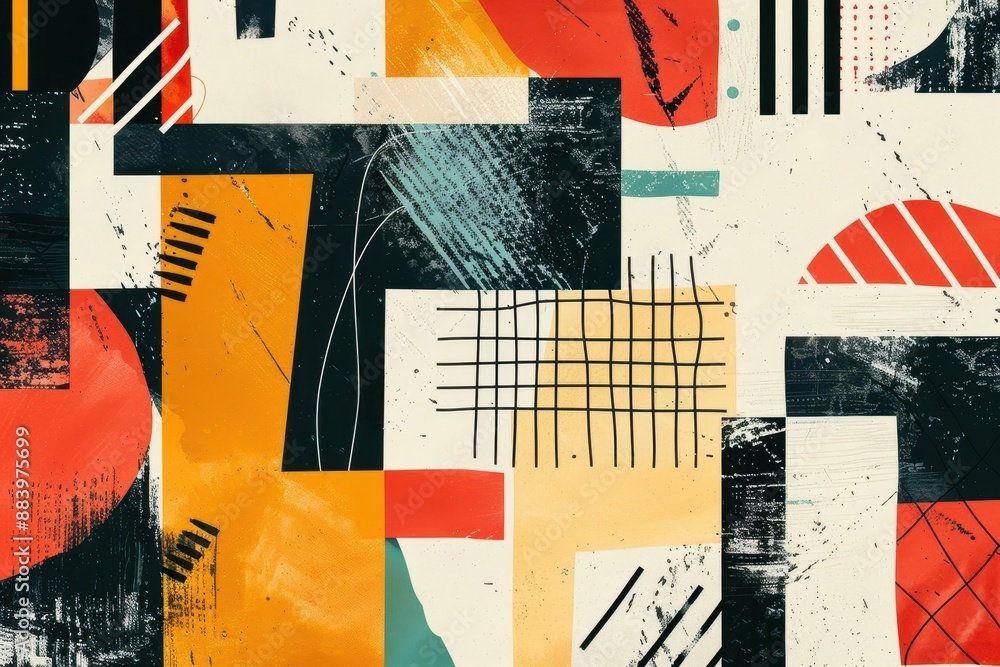 modern abstract collage featuring geometric shapes in a continuous ...