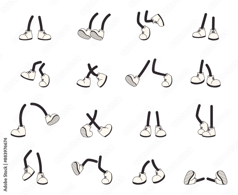 Vetor de Comic cartoon legs. Foot wear boots, retro style animation ...