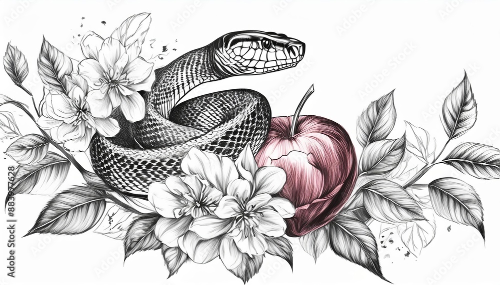 The Forbidden Fruit - The Red Apple of Garden of Eden - The Snake ...