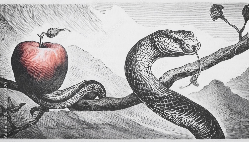 ภาพประกอบสต็อก The Forbidden Fruit - The Red Apple of Garden of Eden ...