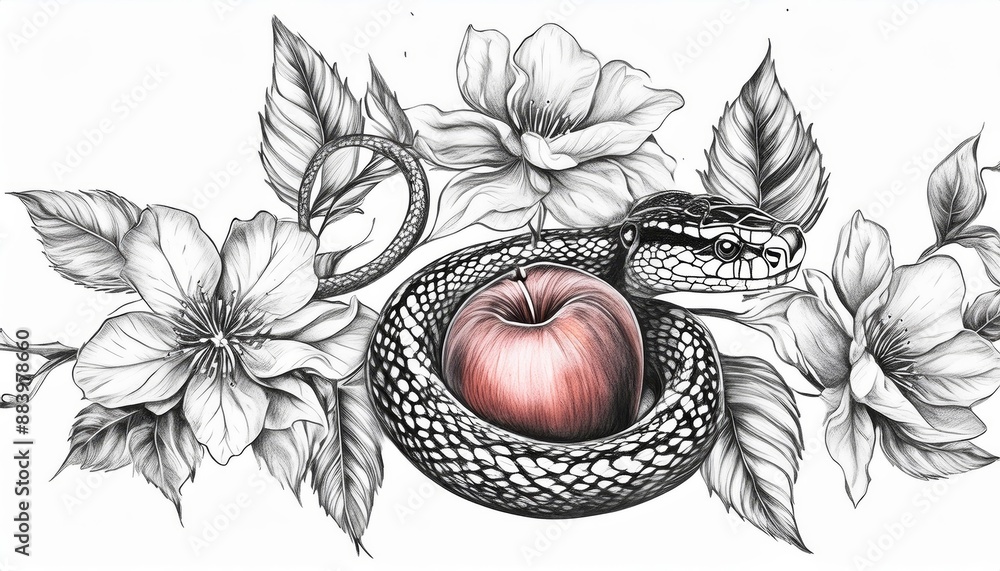 The Forbidden Fruit - The Red Apple of Garden of Eden - The Snake ...