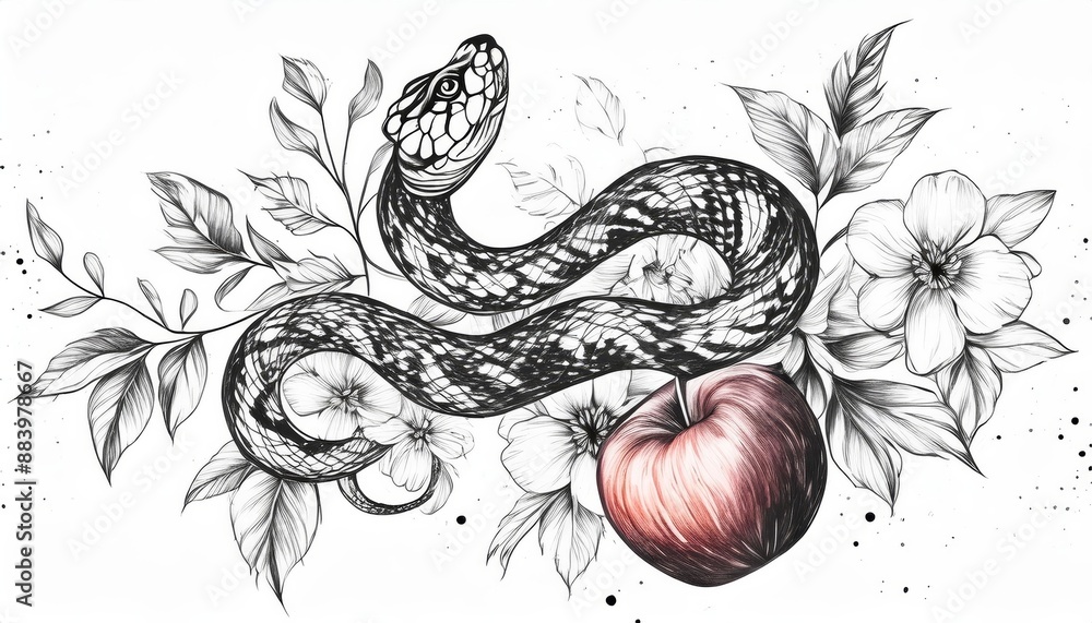 The Forbidden Fruit - The Red Apple of Garden of Eden - The Snake ...
