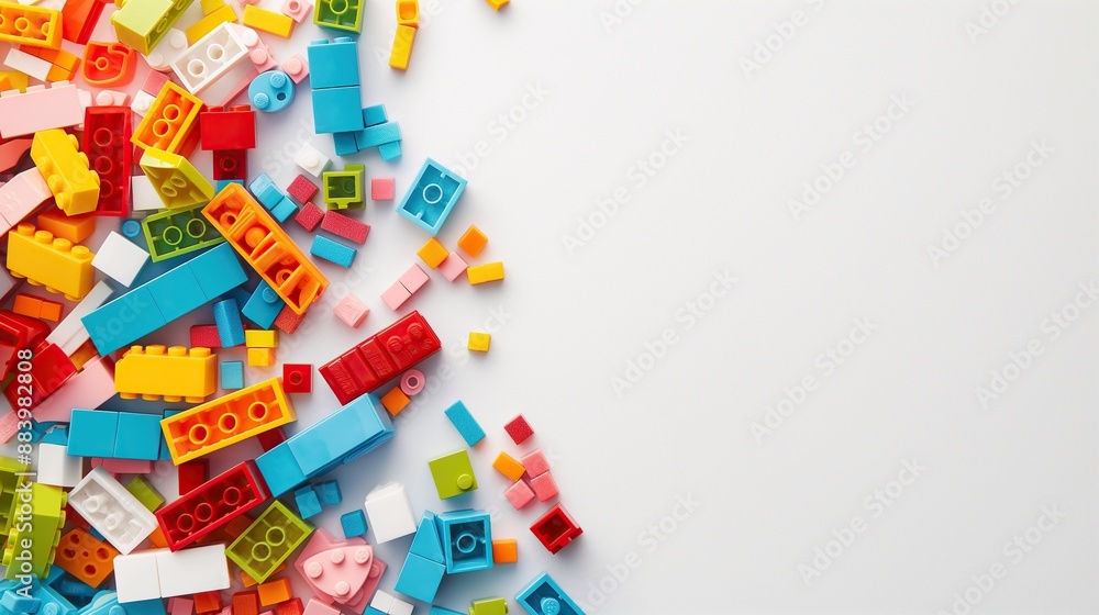 The lego bricks of different shapes and sizes to show diversity. White ...
