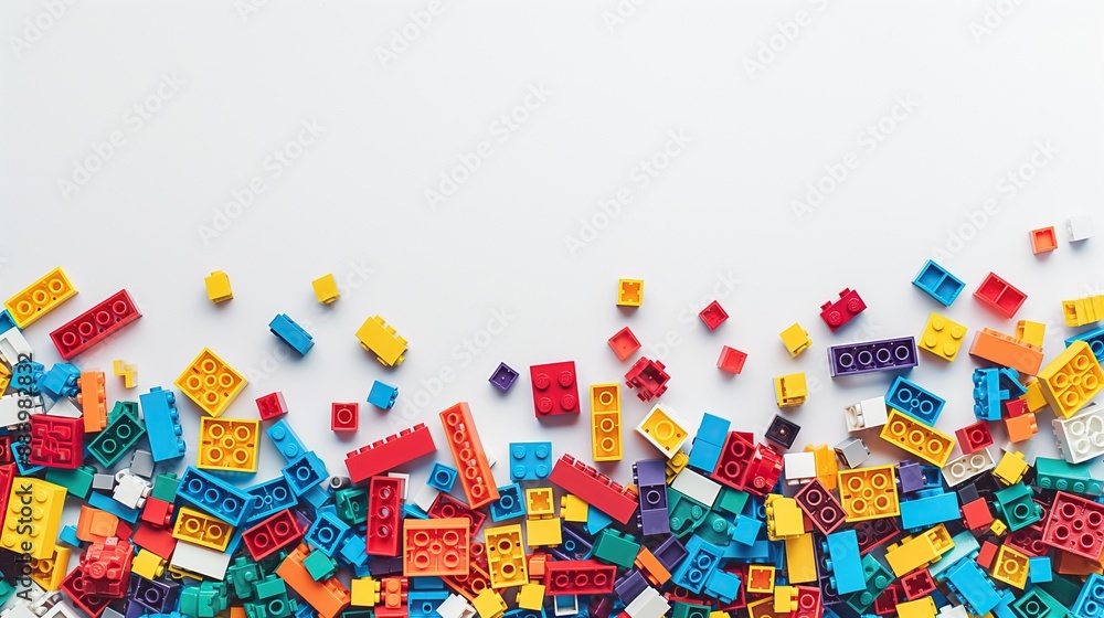 The lego bricks of different shapes and sizes to show diversity. White ...