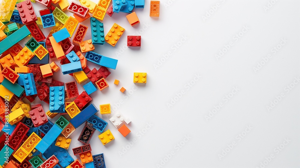 The lego bricks of different shapes and sizes to show diversity. White ...