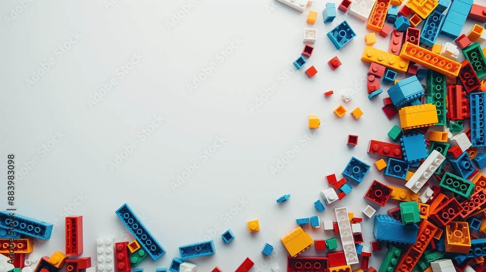 The lego bricks of different shapes and sizes to show diversity. White ...