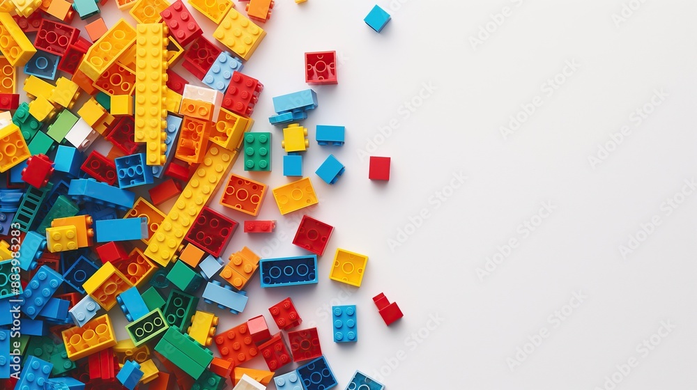 The lego bricks of different shapes and sizes to show diversity. White ...