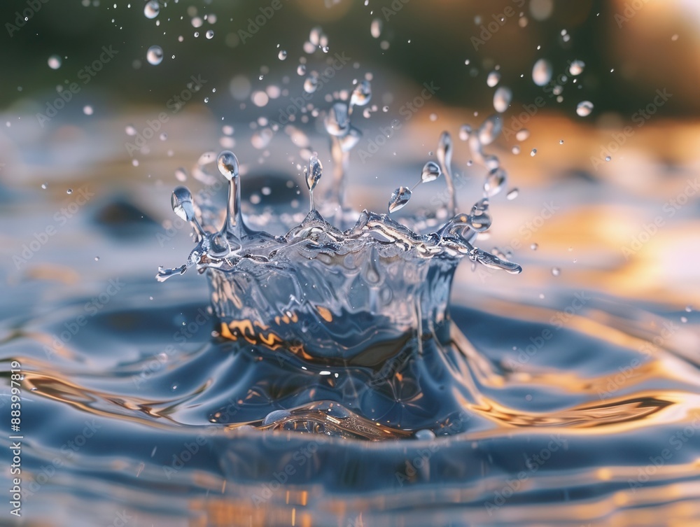 Realistic close-up of splashing water from some objects falling into ...