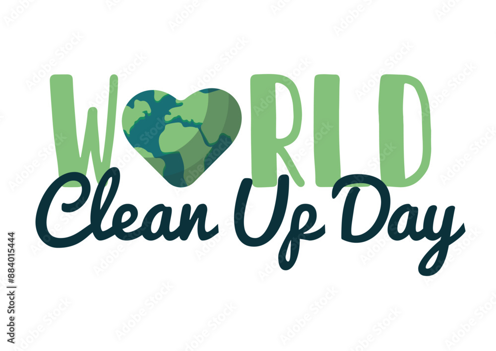 World Clean Up Day Logo with Green Earth Heart and Calligraphy Text ...