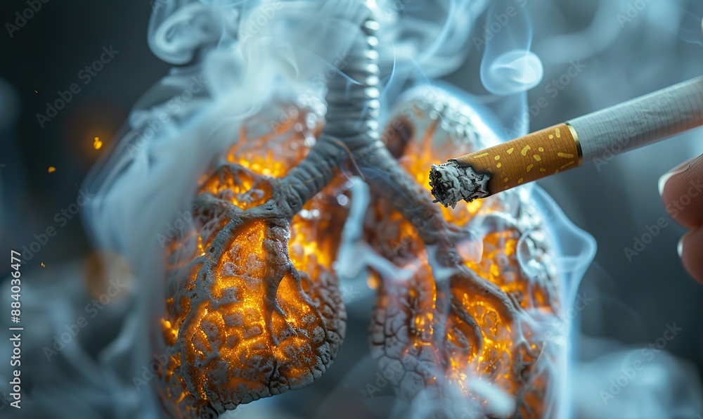 On World No Tobacco Day, the smoker's hand holding a smoking cigarette ...