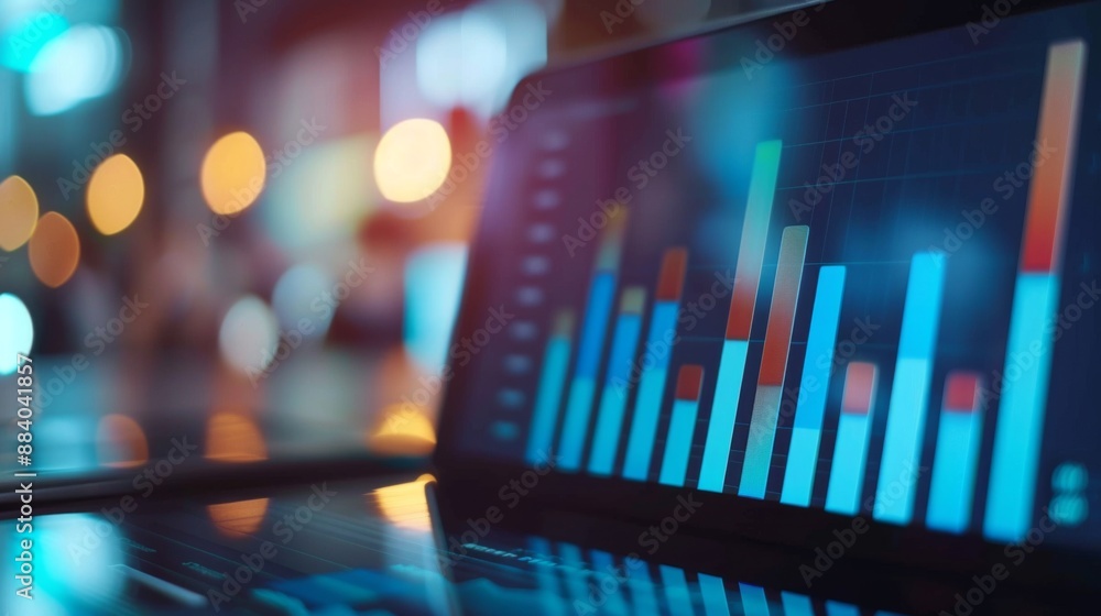 A Bar Graph On A Tablet Screen With Real Time Data Updates And Financial Performance Metrics