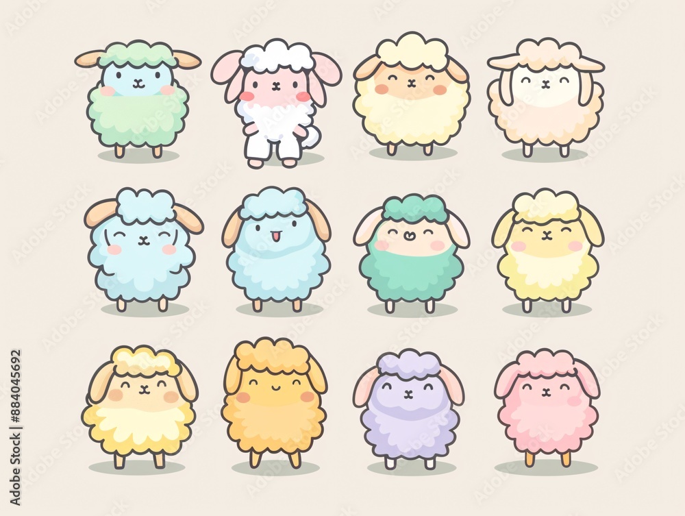 2. Adorable collection of pastel-colored sheep characters with round ...