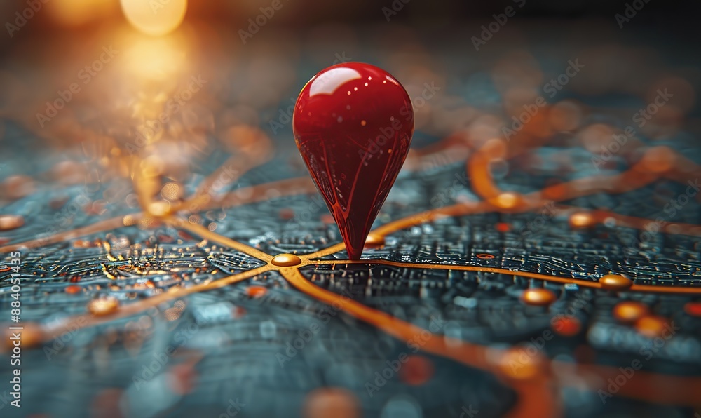 The red geopin on the urban earth city map indicates the location ...