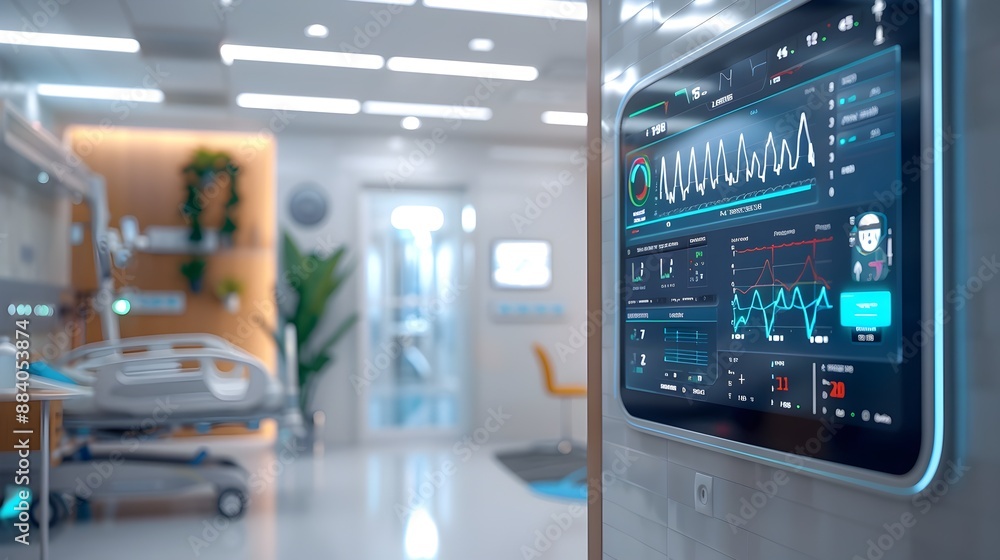 Smart Healthcare Monitoring System in a Modern Hospital Room Displaying ...