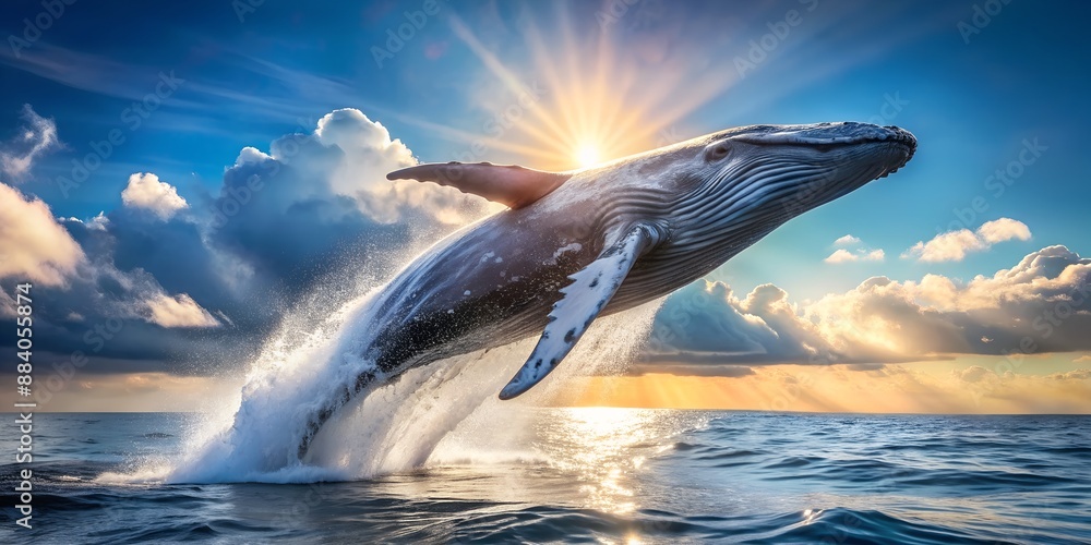 ภาพประกอบสต็อก colossal blue whale breaches the surface of the ocean ...