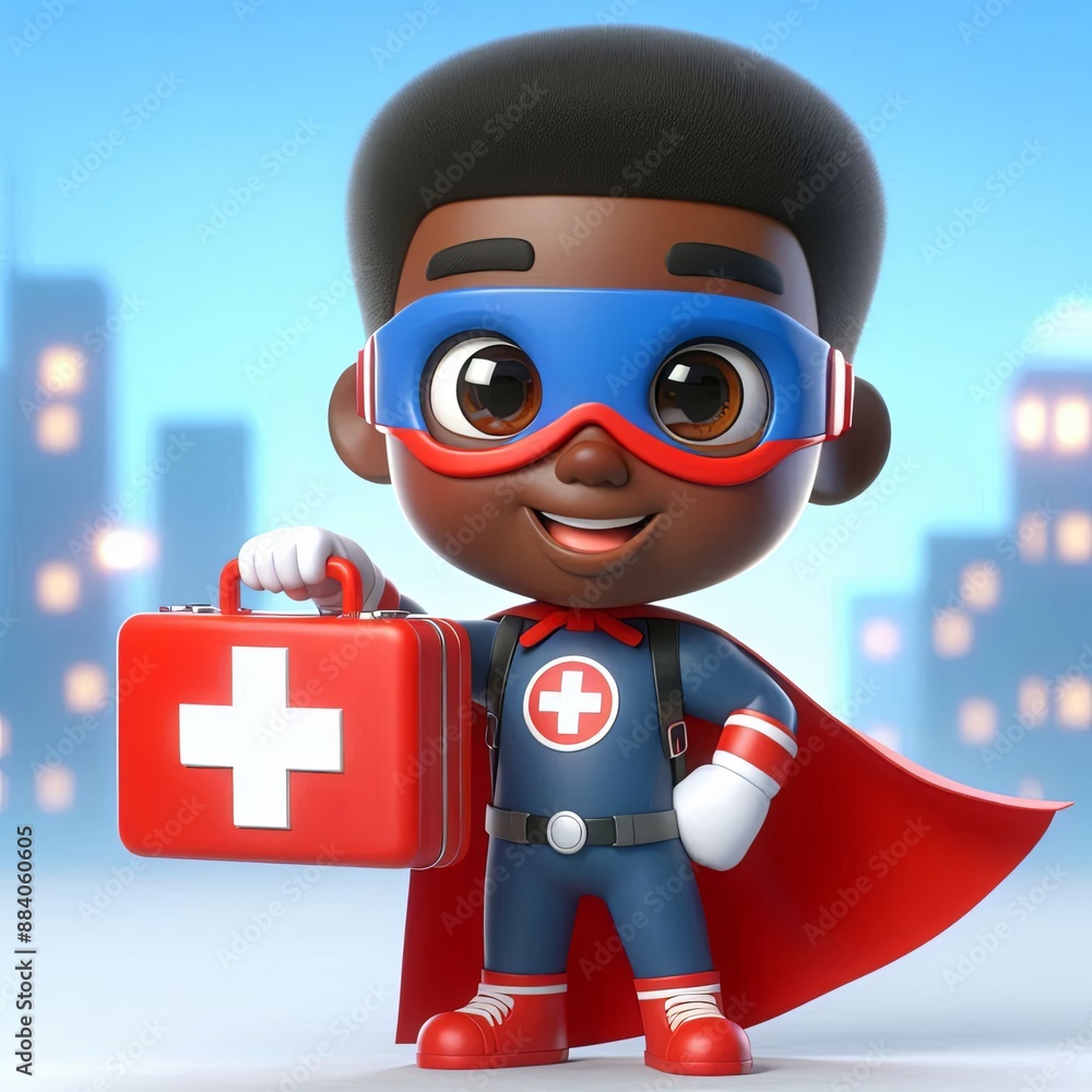 Cute super hero holding first aid kit Cartoon 3d Generative AI Stock ...