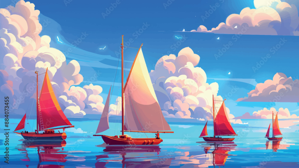Regatta Cartoon Background Game Level Illustration Sailboat Race ...