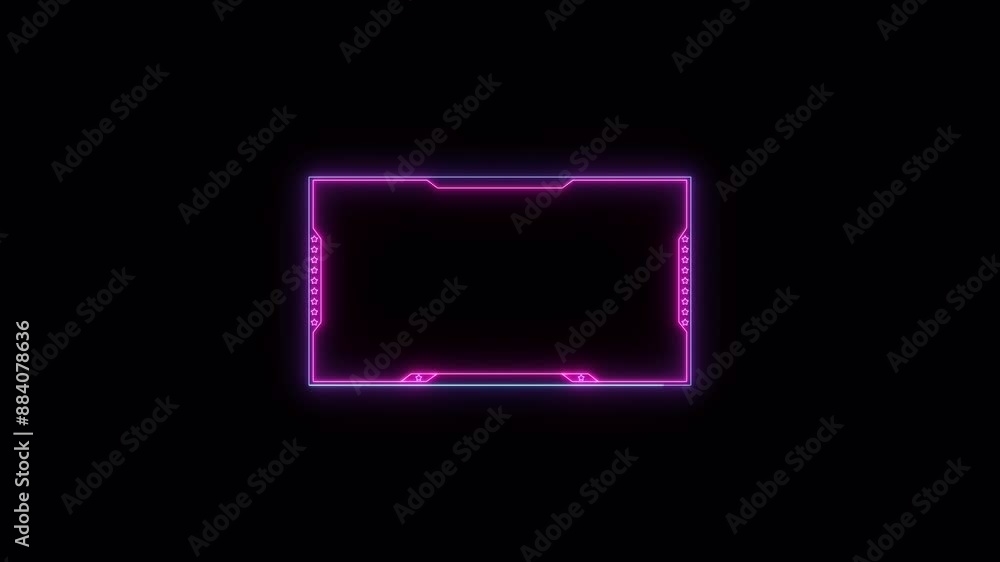 Neon looped light frame for game streaming video on a transparent ...