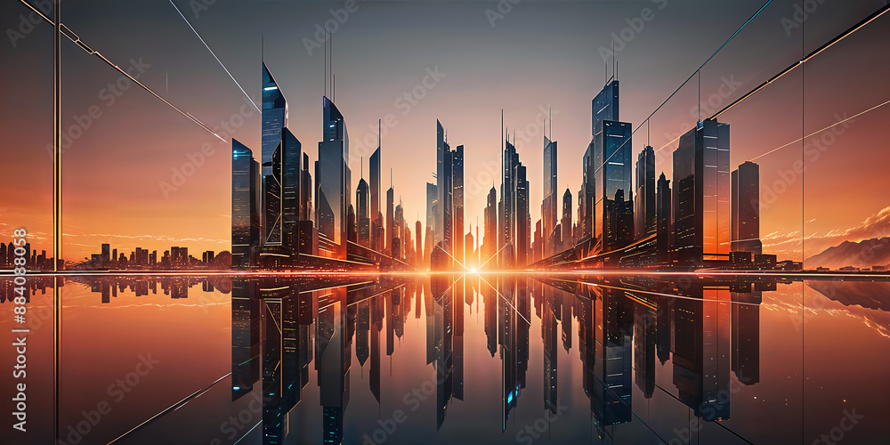 Stunning view of a high-tech city skyline with towering skyscrapers ...