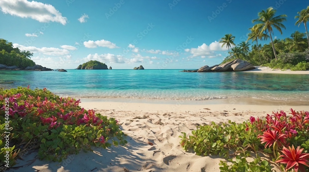 Tropical Oasis: A breathtaking tropical beach scene with lush greenery ...