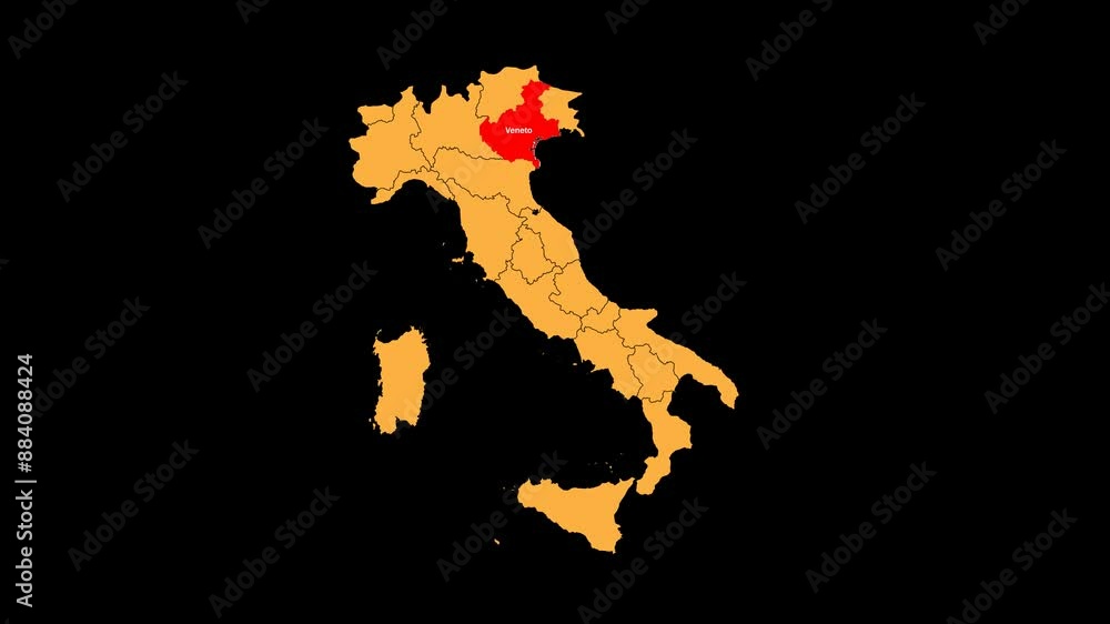 Veneto map animated video. Location is highlighted on the Itali map ...