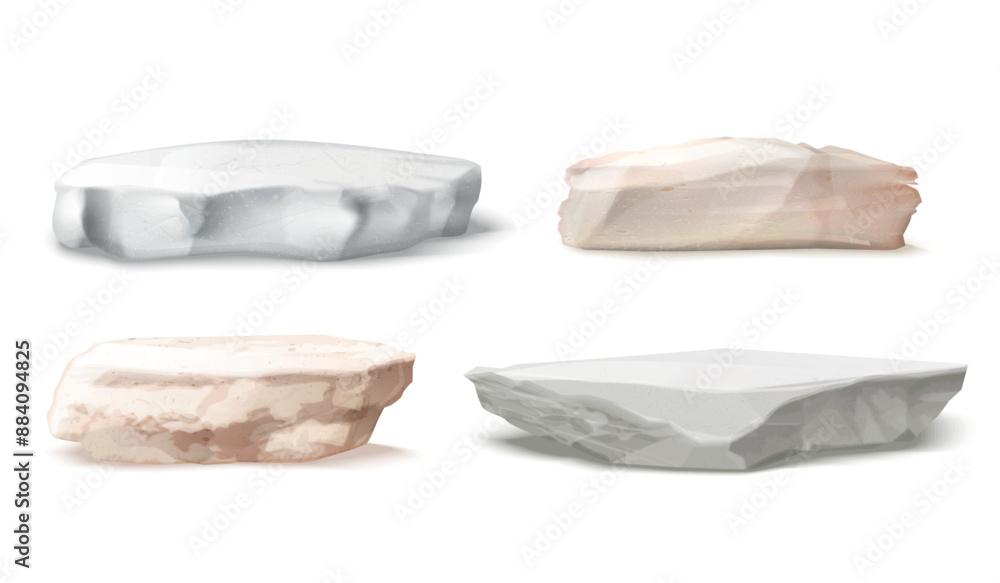 Realistic stone podiums. Concrete platform or nature rough rock ...