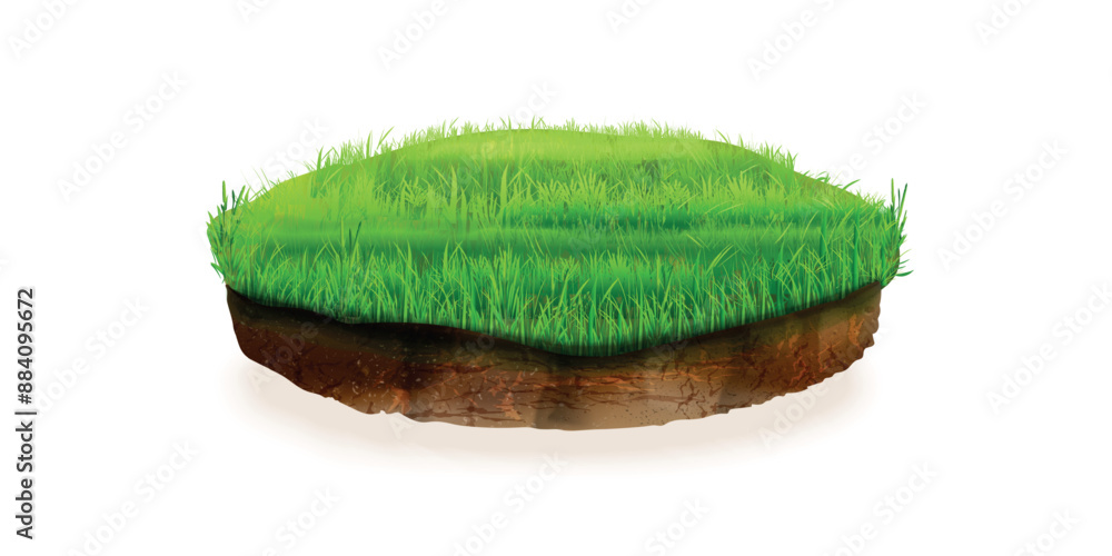 Realistic soil piece. 3d land circle plot pieces, floating isolated ...