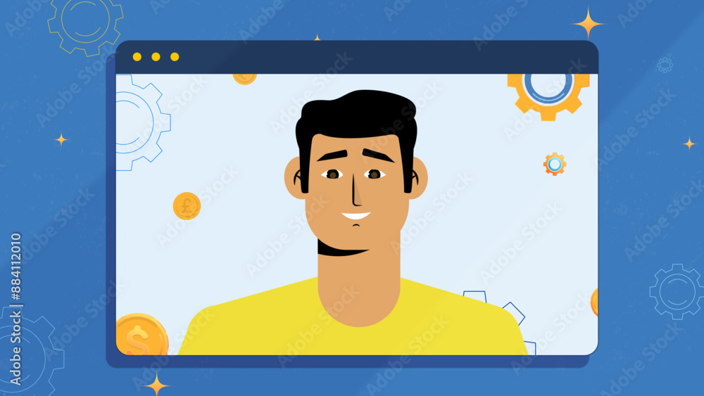 Vector illustration of a man's face on a digital screen with abstract ...