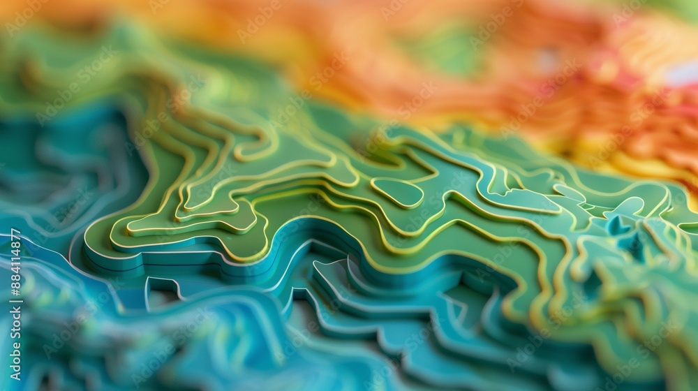 GIS geodata mapping concept featuring a detailed, layered terrain model ...
