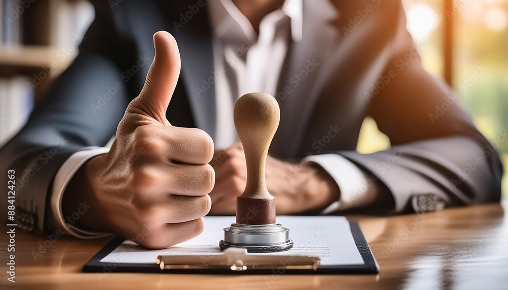 Receiving approval and endorsement, featuring symbols like a thumbs up ...