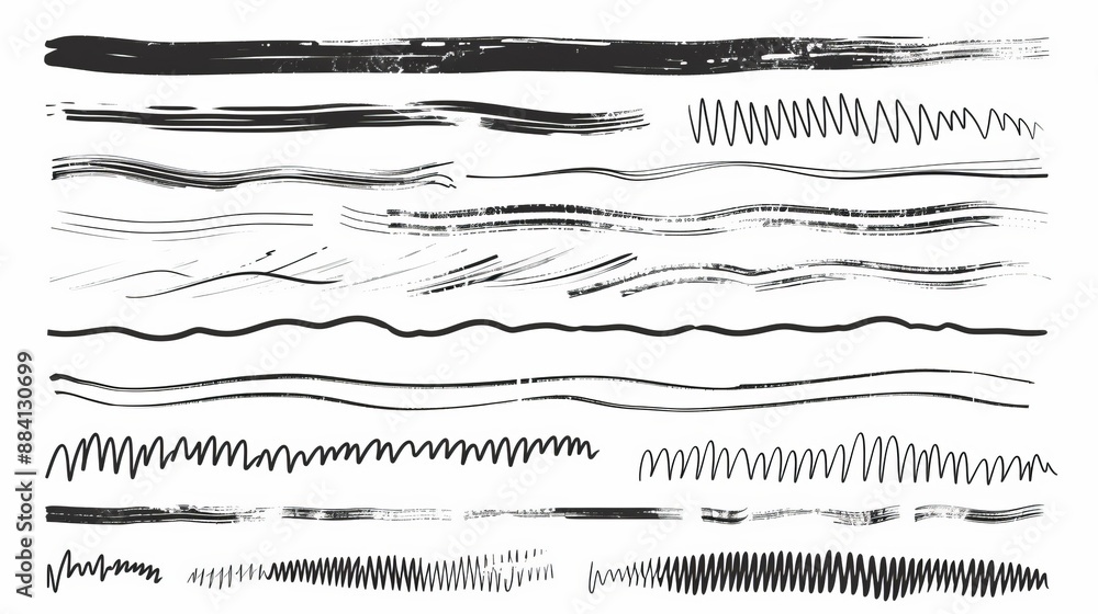 This image displays a variety of brush stroke patterns and line ...