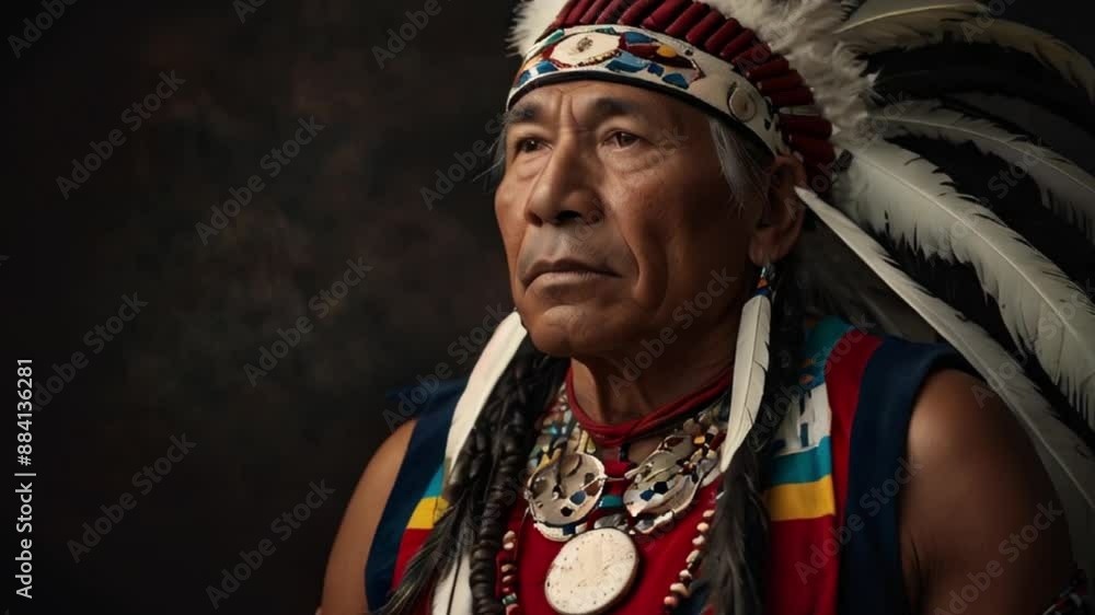 Close-Up Portrait of a Native American Elder in Traditional Headdress ...