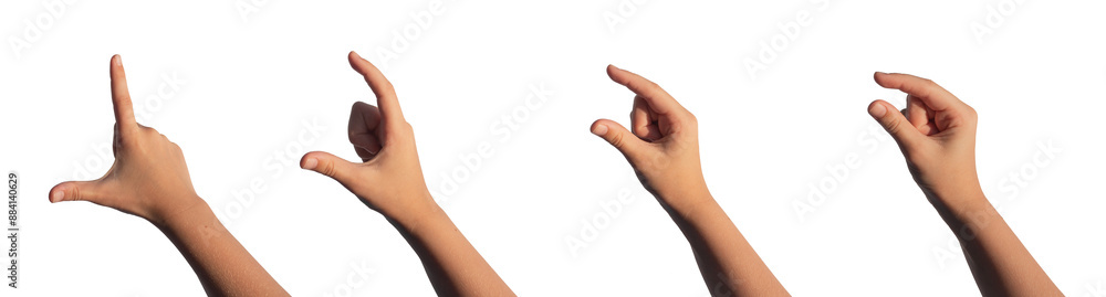 Kids childs hand gestures showing size from big to small. Holding ...
