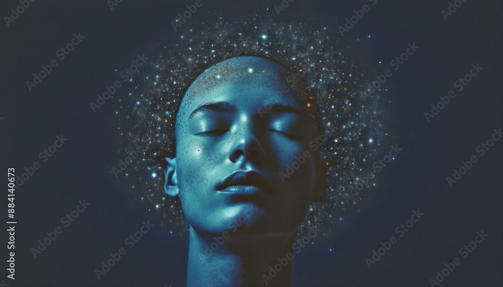 Conceptual depiction of a person absorbed in himself, reflecting with ...